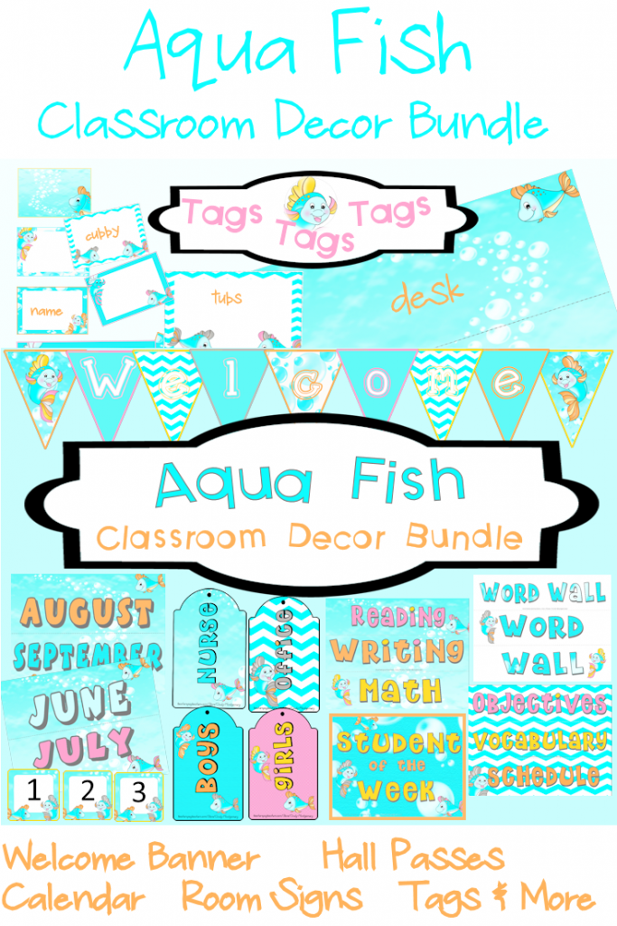 Aqua Fish Classroom Decor Bundle | Every Day Is The Weekend