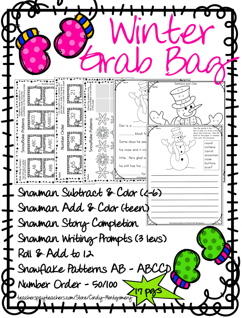 Winter Grab Bag: Reading, Writing and Math Sheets | Every Day Is The ...