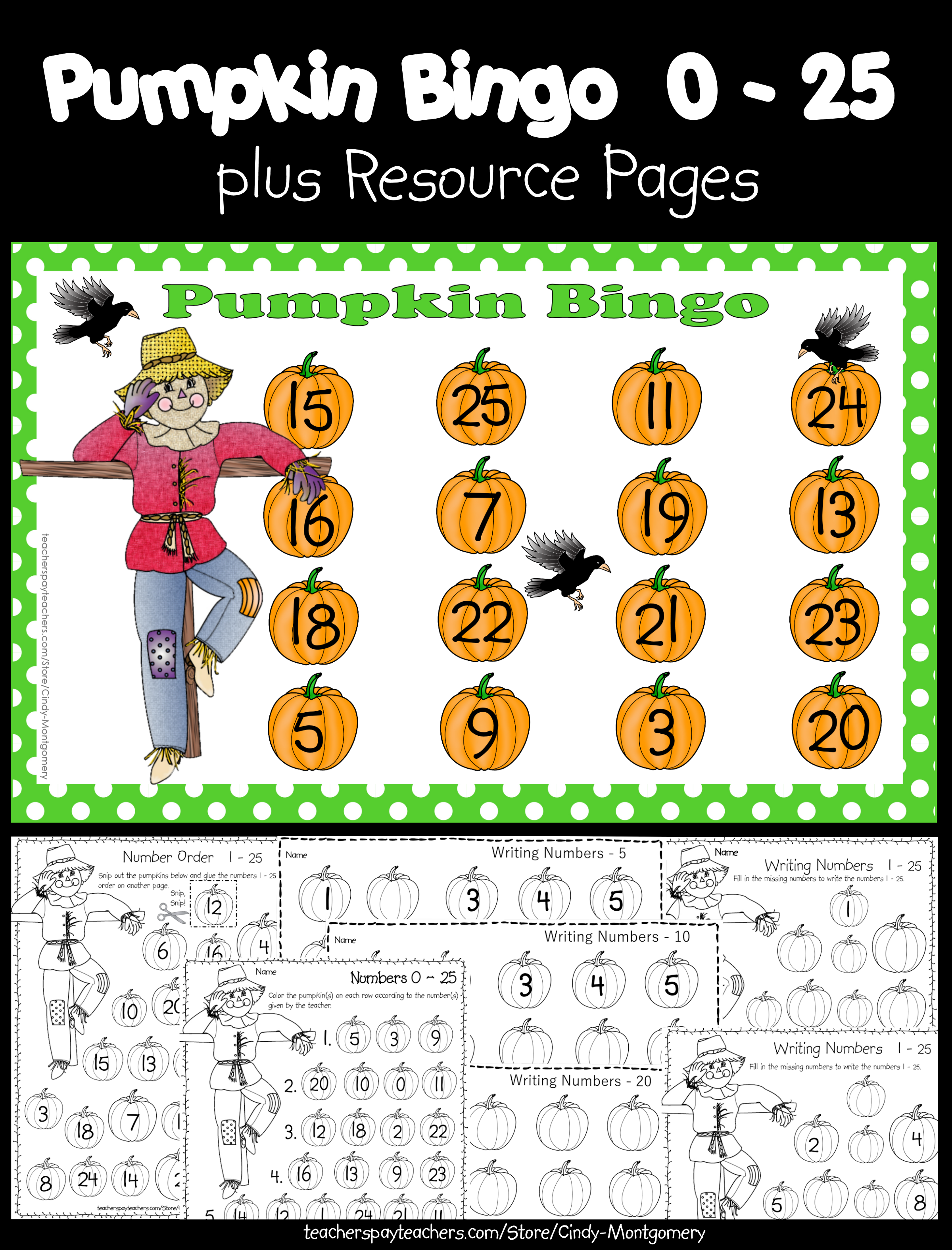 Pumpkin Bingo for Numbers 0 - 25